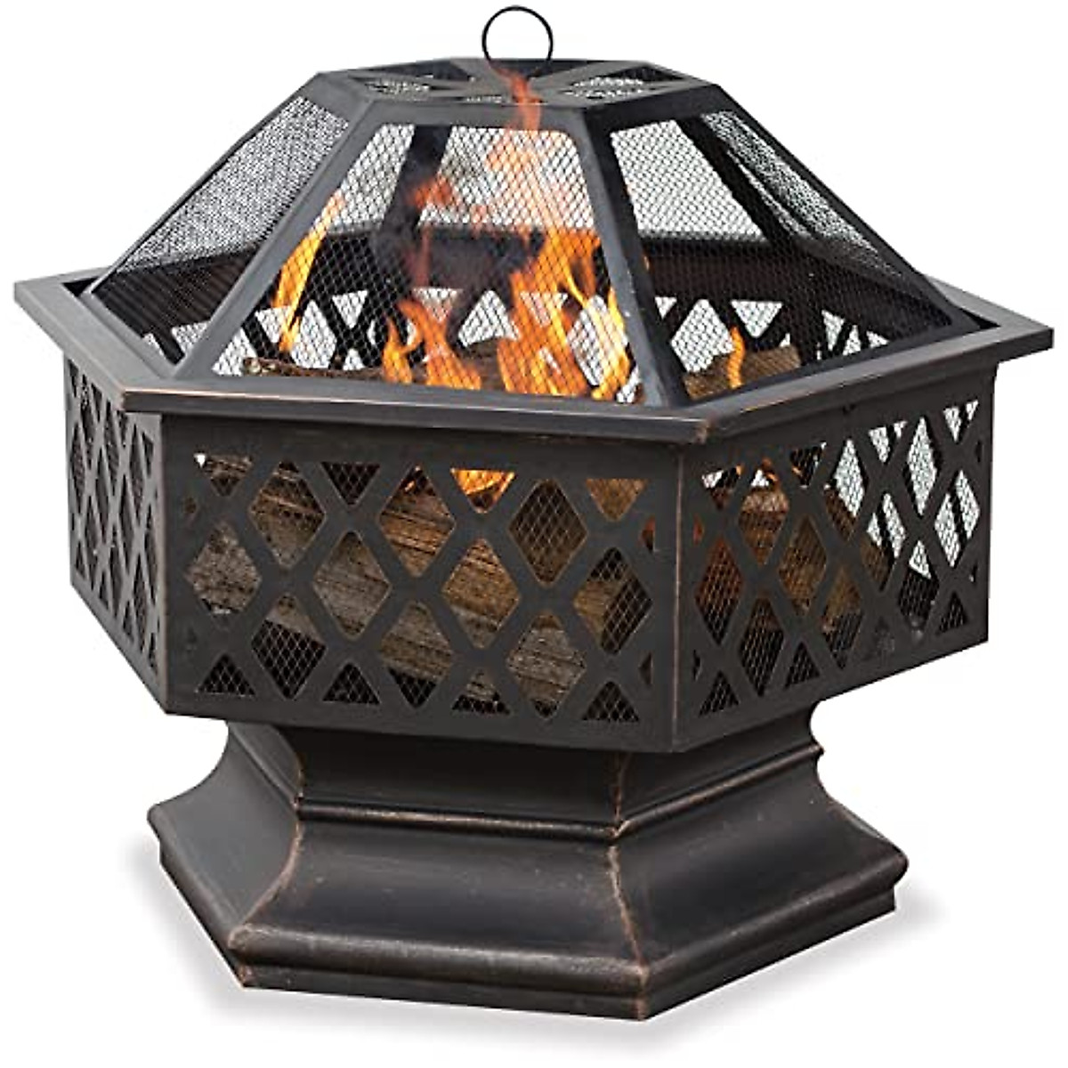 Endless Summer,WAD1377SP, Hex Shaped Outdoor Fire Bowl with Lattice, Oil Rubbed Bronze