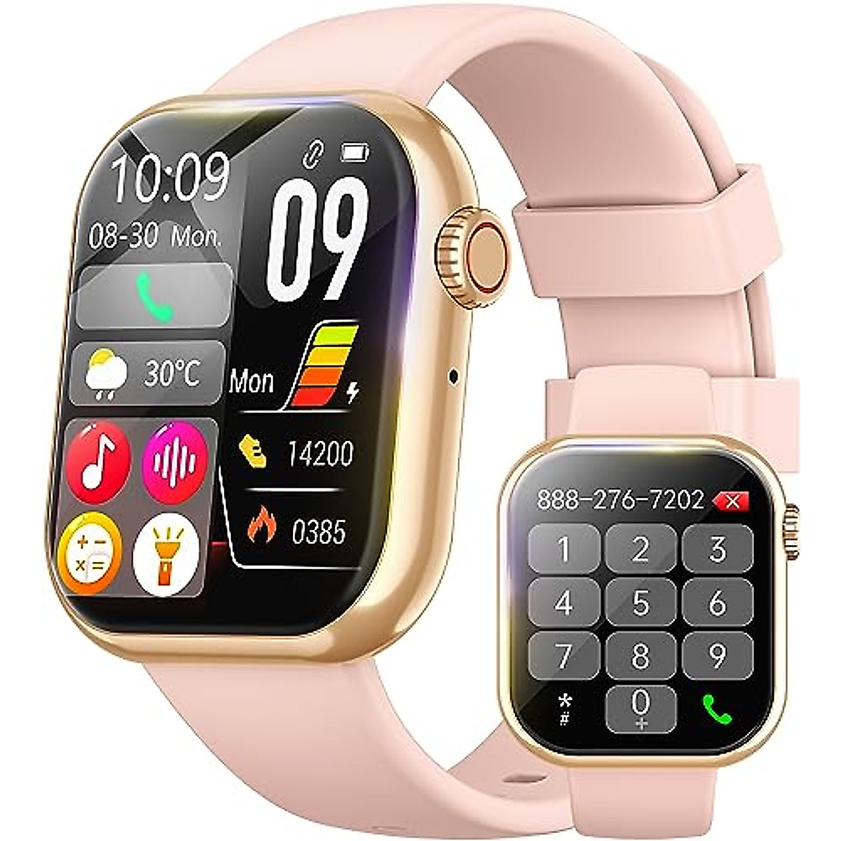 Zombazi 1.91'' Smart Watch for Women Men, Answer/Make Call, 50+ Sports Modes, Fitness Tracker with SpO2/Heart Rate/Sleep Monitor, Voice Assistant, Music and More, Smartwatch iPhone iOS Android (Pink)