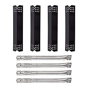 SHINESTAR Grill Parts Replacement for Grill Master 720-0697, Nexgrill 720-0783E, 720-0830A, 720-0830D, 720-0830H Porcelain Steel Heat Plate Tent and Stainless Steel Burner Tubes Set, 4-Pack