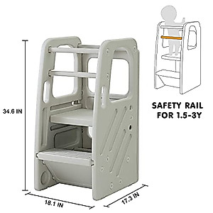SDADI Childrens Step Stool with Three Adjustable Heights, Light Gray