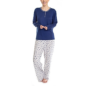 Hanes Women's Dreamscape Longsleeve Top and Pajama Bottom Butter Knit Sleep and Lounge Set, Blue/Star, Small