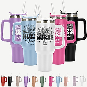 LifGif Nurse Personalized Laser Engraved 40 oz Large Tumbler with Handle, Nurse Gifts for Birthday, Appreciation Week, Nursing School Graduation for Nurses, Nursing Gifts, Nurse Practitioner Gifts