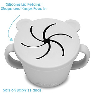 RAZBABY Oso-Snack 100% Silicone Snack Cup, 6M+, Spill-Proof Food Container w/Weighted Bottom, Easy to Hold for Baby & Toddler, Removable Lid, Easy to Clean, BPA-Free, Dishwasher Safe – Grey