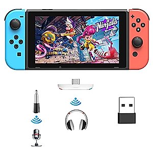 Bluetooth Adapter for Nintendo Switch/Lite, BT 5.0 Wireless Audio Transmitter with Low Latency USB C to A Converter for Bluetooth Headphone Speakers on PS4 PS5 PC Laptop Airpods White (White) (White)