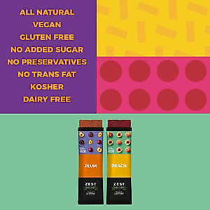 Fruit Snacks by Zest Delites, Fruit Leather, Healthy Snacks for Adults, Dried Fruit Bars, Gluten Free Fruit Strips, Vegan Healthy Snacks, Fruit Strips, Peach, Plum, 0.88 oz x 10