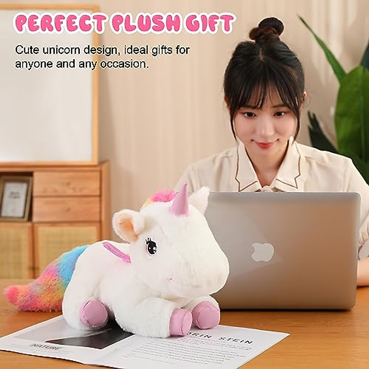 SQEQE Cute Unicorn Stuffed Animals with 4 Babies in Her Tummy, Rainbow Flying Unicorn Plush Pillow Toy with Wings, Unicorn Gifts for Girls Ages 3 4 5 6 7 8 Years