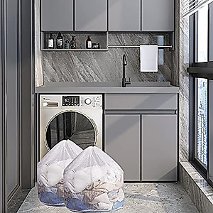 Kooyee 2 Pack White Mesh Laundry Bags, 31" x 24" Sturdy Drawstring Net Bag Heavy Duty, Extra Large Laundry Bags for Delicates, Garment Laundry Mesh Bag for Family, College Dorm, Apartment (2 Coarse Net)