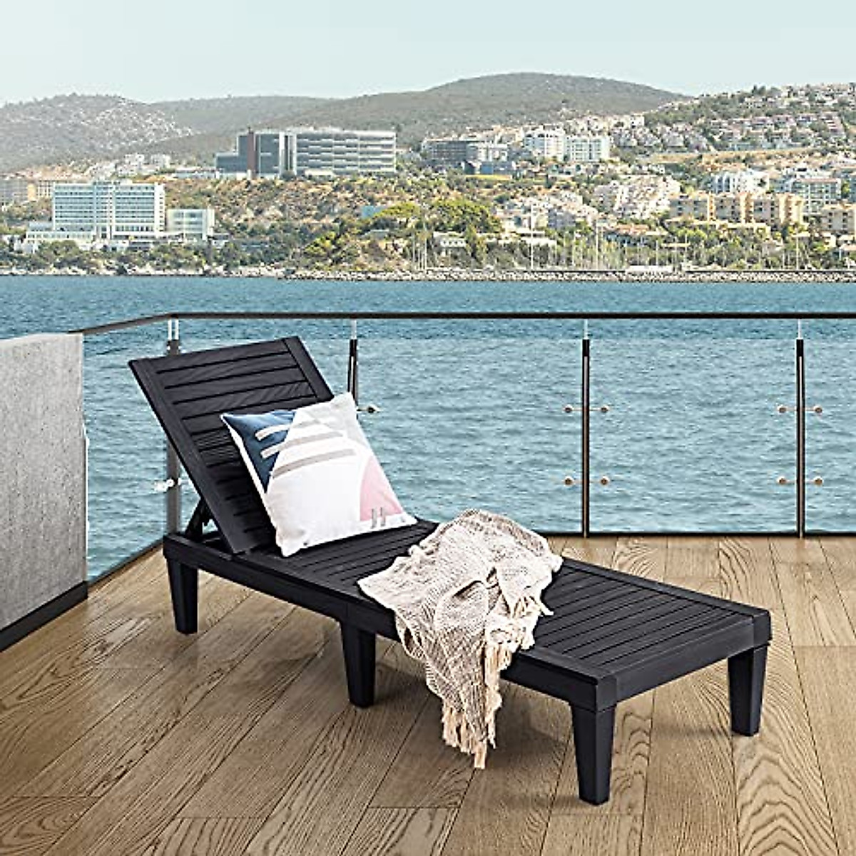 Tangkula Outdoor Chaise Lounge Chair, Lightweight Patio Lounge Recliner Chair with Adjustable Backrest, 5 Reclining Positions Chaise Lounger for Patio, Beach, Balcony, Poolside, Backyard (1, Black)