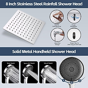 Shower Head, 8'' High Pressure Rainfall Shower Head, Z-Type Shower head Combo/Handheld Shower Wand, 12'' Angle Adjustable Extension Arm/Flow Regulator/Shower System,Chrome