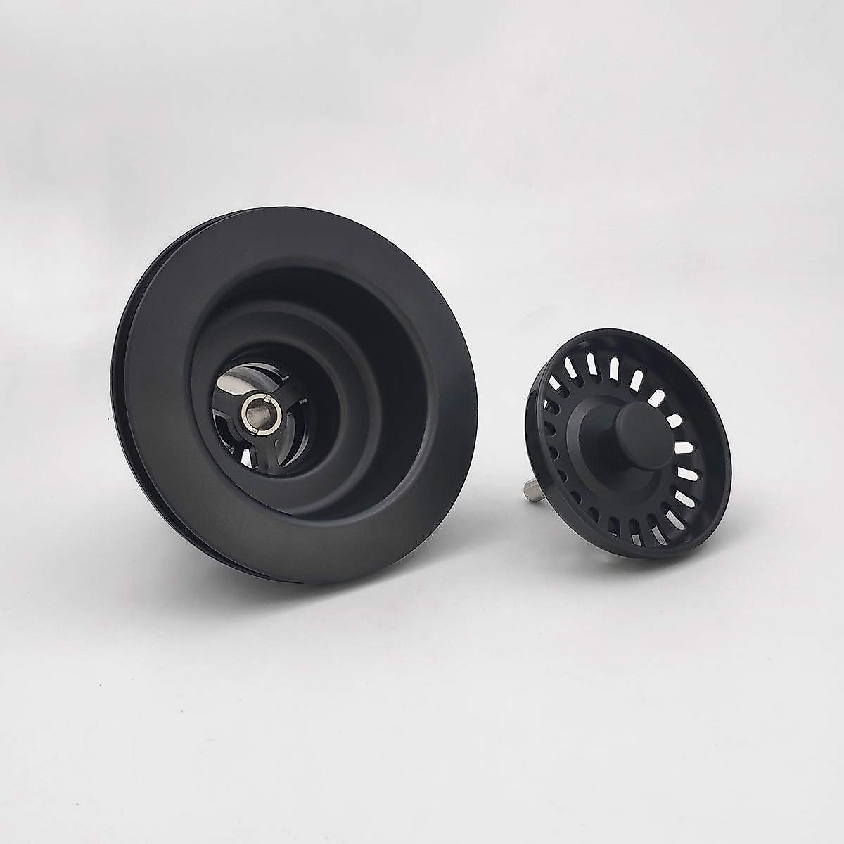 EADOT 3-1/2 Inch Polymer Black Kitchen Sink Drain Assembly with Basket Strainer and Stopper, Kitchen Drain Basket Strainer for Granite/Fireclay Kitchen Sinks