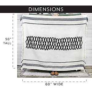 AuldHome Design Boho Farmhouse Throw, Black and Off White 50 x 60 Inch Striped Blanket
