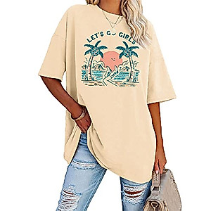 KNEYATTA Hawaii Oversized T Shirts Women Girls Trip Shirts Let's Go Girls T Shirt Beach Party Oversized Short Sleeve Tee