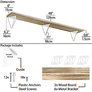 Wallniture Colmar 48"x6" Floating Shelves for Wall Storage, Wall Bookshelf Living Room Decor, Kitchen Shelves, Wall Shelves for Bedroom, Floating Shelf for Dining Room & Office Burnt Set of 2
