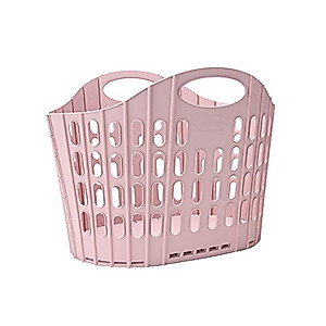 Mind Reader Collapsible Laundry Basket 38 Liter/10 Gallon, Ventilated Plastic Hamper, Compact Clothes Basket, Pink