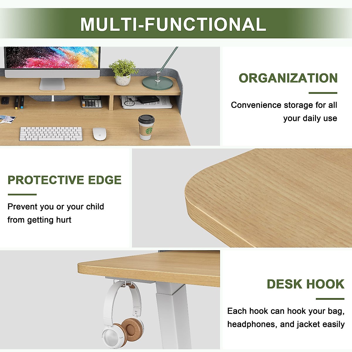 SOMEET Electric Height Adjustable Standing Desk, 48''x24'' Stand Up Desk with Double Drawers, R Shape Sit Stand Rising Desk with Monitor Stand, Home Office Ergonomic Computer Workstation, Light Rustic