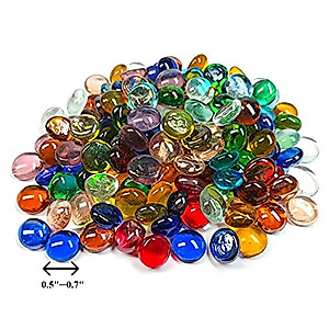 Meschett 50PCS Mini Glass Gems,Mixed Colour Mancala Stones Flat Bottom Marble Beads for Home Decorative Art Craft Vase Filler(0.5"~0.7")