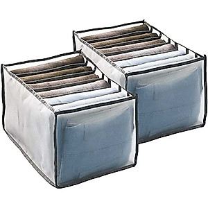 LALEO Wardrobe Clothes Organizer, 7 Grids Visible Foldable Closet Organizers, Compartment Storage Box for Jeans, Leggings, T-Shirt, Skirt