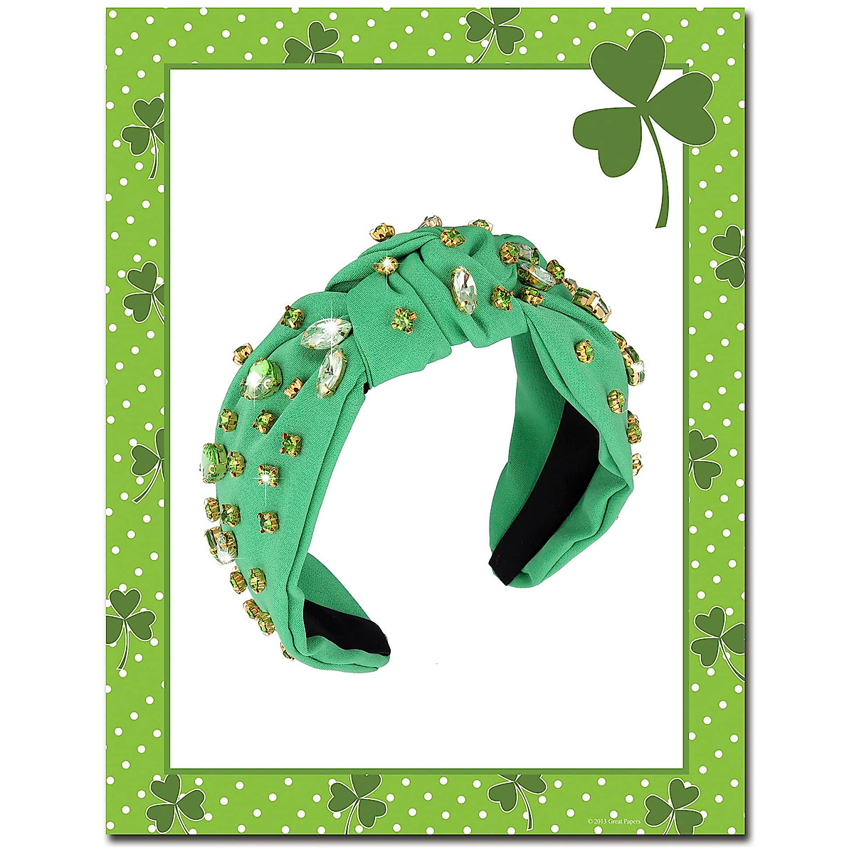 Crystal Velvet Headband Cross Knotted Turban Headdress Colorful rhinestone Statement Wide Hair Band Hoop Accessories For Women Girls (Green)