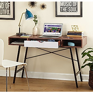 Target Marketing Systems Edison Desk with Drawer, Mid Century Modern Computer Writing Table with Storage for Home, Office, Bedroom and Study, 42.5", Espresso