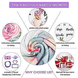 SPOKKI 6 PCS Baby Monthly Milestone Blanket Girl, 60''x40''Fleece Monthly Blanket Newborn with Headband for Photography Background Prop and Mom Nursery Shower Gift (Purple)