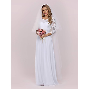 Ever-Pretty Women's Winter Long Elegant Lace A-Line Wedding Dresses for Bride White US14