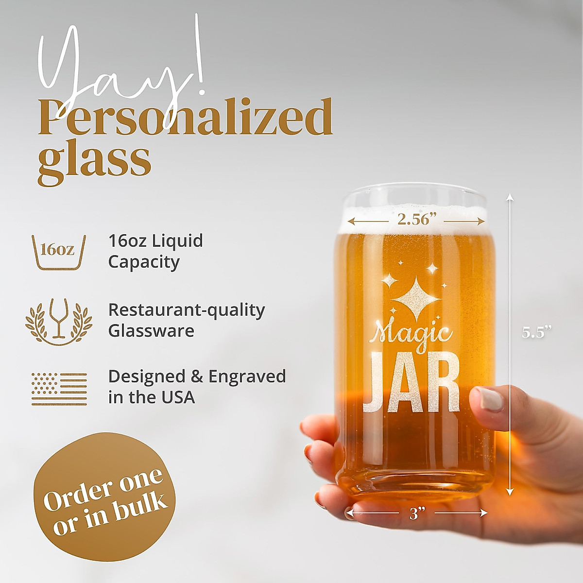 Custom 16oz Beer Can Glass with Your Custom Logo Design or Personalized Text - Permanent Laser Engraving - Wedding Favors, Corporate Gifts, Birthdays, Parties or Events