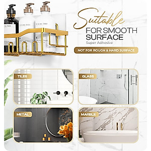 Luxury Style Stainless Steel Shower Caddy Set - Rustproof, Durable, and Adhesive Hanging Bathroom Organizer Kit with 5 Pieces | Shower Caddy Organizer | Bathroom Decor (Luxury Gold)