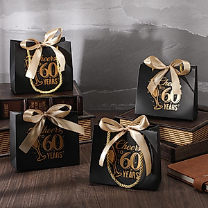 Clysee 25 Pcs Birthday Gift Bags with Handles Black and Gold Party Favor Bags Bulk for Birthday Wedding Anniversary Supplies Decorations, 5.51 x 2.36 x 4.72 Inches(Cheers to 60)