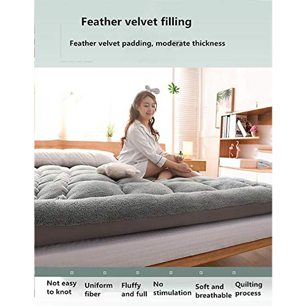 Plush Solid Color Floor Mattress Non-Slip Thicken Japanese Tatami mat Foldable Double Futon Mattress Topper for Bedroom Living Room Dorm Room EtcA-90x200cm(35x79inch)