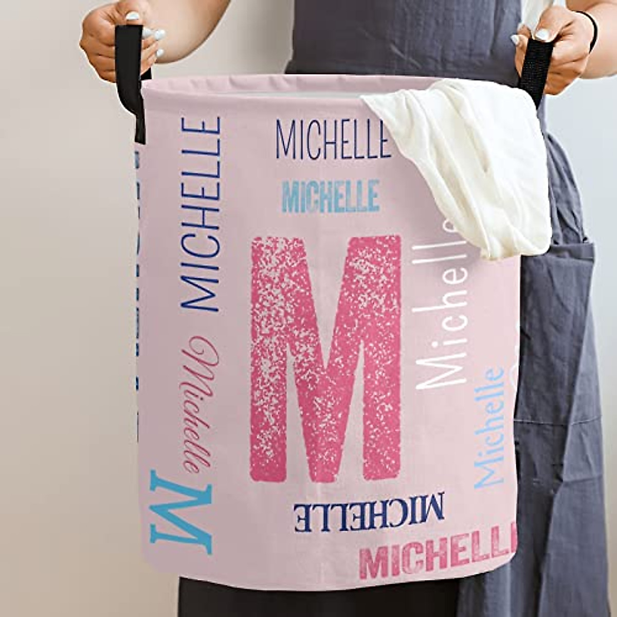 Personalized Laundry Basket Custom Word Art Names Laundry Hamper Collapsible Durable Toys Organizer Storage Bedroom Decor for Boys Girls Adults