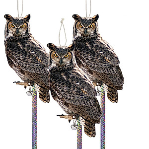 Kungfu Mall Fake Owl, with Reflective Tape,Cardboard Fake Owls, Plastic Owls, 3PCS Hanging Garden Owl for Roof Window Patio