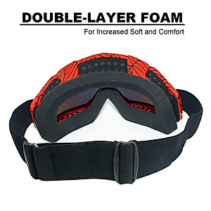 ATV Goggles Dirt Bike Goggles Motorcycle Goggles Motocross Riding Goggles UV 400 OTG Offroad Goggles MX Helmet Racing Four Wheeler Goggles for Adults Men Women Youth Kids(Spider red frame+color lens)