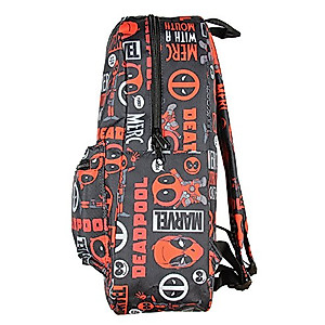 Marvel Deadpool Backpack Merc With A Mouth Verbiage All Over Print Laptop Travel Backpack