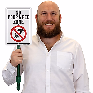 SmartSign 10 x 7 inch “No Poop And Pee Zone” LawnPuppy Yard Sign and 18 inch Stake Kit, 40 mil Laminated Rustproof Aluminum, Red, Black and White, Set of 1