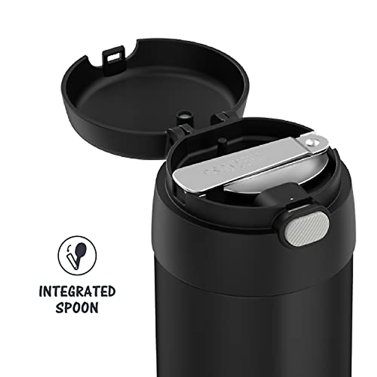 THERMOS FUNTAINER 16 Ounce Stainless Steel Vacuum Insulated Food Jar with Folding Spoon, Black Matte
