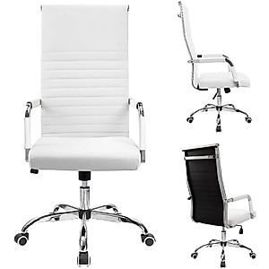 Office Chair,Ergonomic Office Chair Ribbed Office Chair High Back PU Leather Executive Conference Chair Adjustable Swivel Chair with Arms Home Office Desk Chair,