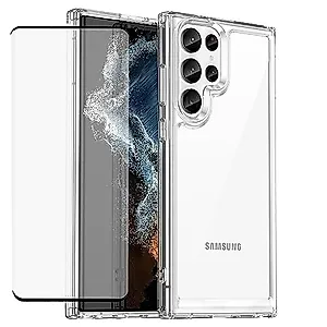 DFTCVBN Phone Case for Galaxy S22 Ultra Case, Samsung S22 Ultra SM-S908U Case with Screen Protector, Soft Bumper with Clear Crystal PC Hard Back Shockproof Cover for Samsung Galaxy S22 Ultra 5G Clear