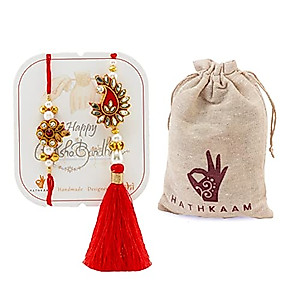 HATHKAAM 2 Pc Designer Rakhi for Brother and Bhabhi Traditional Handmade Rakhi Lumba Set for Bhai Bhabhi Decorative Set of Lumba Rakhi for Bhaiya Bhabhi Combo Gift for Rakhsha Bandhan (HKRL026)
