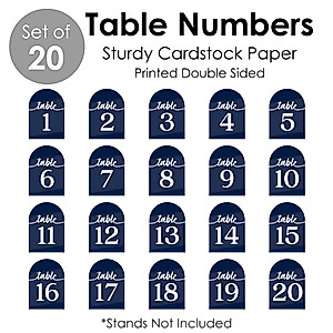 Big Dot of Happiness Navy Blue Elegantly Simple - Wedding Receptions, Parties or Events Double-Sided 5 x 7 inches Cards - Table Numbers - 1-20