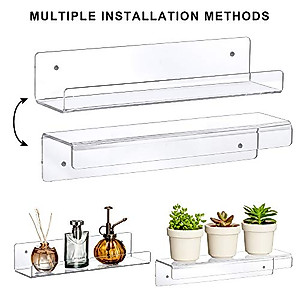 Amazing Abby 4-Pack 15-Inch Acrylic Transparent Floating Wall Shelf, Invisible Wall-Mounted Shelf Display, 15" W x 4" D (Mounting Hardware Included)