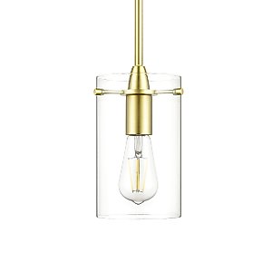 Satin Brass Pendant Lights Kitchen Island - Medium Clear Glass Pendant Light Fixture