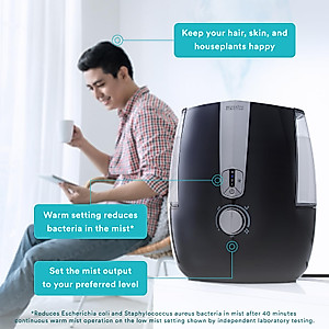 Homedics TotalComfort Plus Humidifier – Large Air Humidifiers for Bedroom, Plants – Top-Fill 5.3L Water Tank with Cool and Warm Mist, Essential Oil Pads, Colored Night-Light, Black