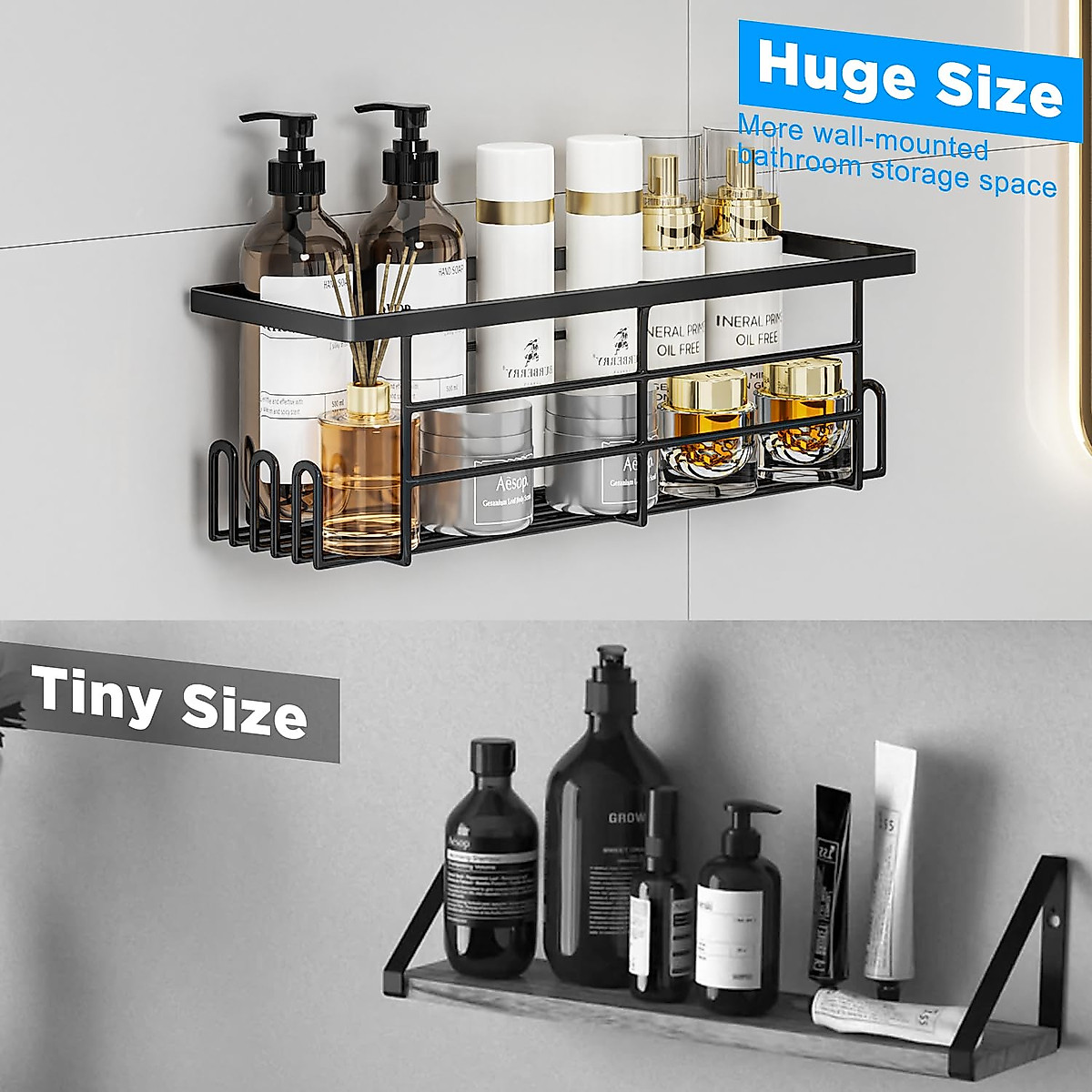 Fogf Shower Caddy 3 Pack, Adhesive Shower Organizer Rack, Wall Mounted, No Drilling, Large Capacity, Rustproof Stainless Steel Bathroom Organizer With 10 Hooks, Shower Caddy Shelf