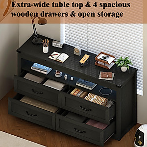 BORNOON 4-Drawer Dresser for Bedroom, Chest of Drawers with Ample Storage, Modern Farmhouse-Style Wooden Dresser for Bedroom, Hallway, Entryway, Closet, Black