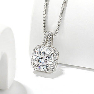 Cubic Zirconia Earrings and Necklace Set for Women 14K White Gold Plated Square Jewelry Set for Women Silver Pendant Necklace Hypoallergenic Stud Earrings Set for Girls Jewellery Gift