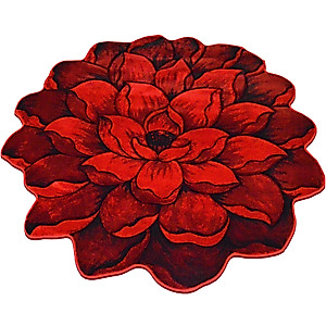 Flower Rug 2ft Round Area Rugs Cute Plush Flower Shaped Rug Circle Girly for Bedroom Floor Living Room Carpet 301 Red