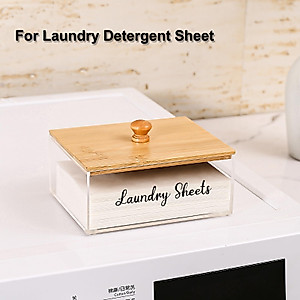 VOTLEVT Acrylic Laundry Sheet Holder with Bamboo Lid, Laundry Detergent Sheet Container/Holder/Dispenser, laundry Room Organization and Storage