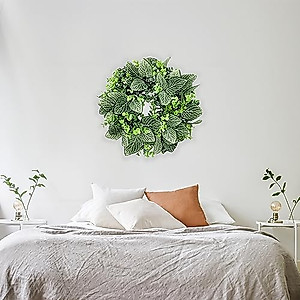 SUNFICON 15'' Small Faux Green Wreath Centerpiece Artificial Eucalyptus Leaf Boxwood Wreath Door Welcome Wedding Wreath Wall Window Farmhouse Home Decoration Indoor Outdoor Spring Summer All Seasons