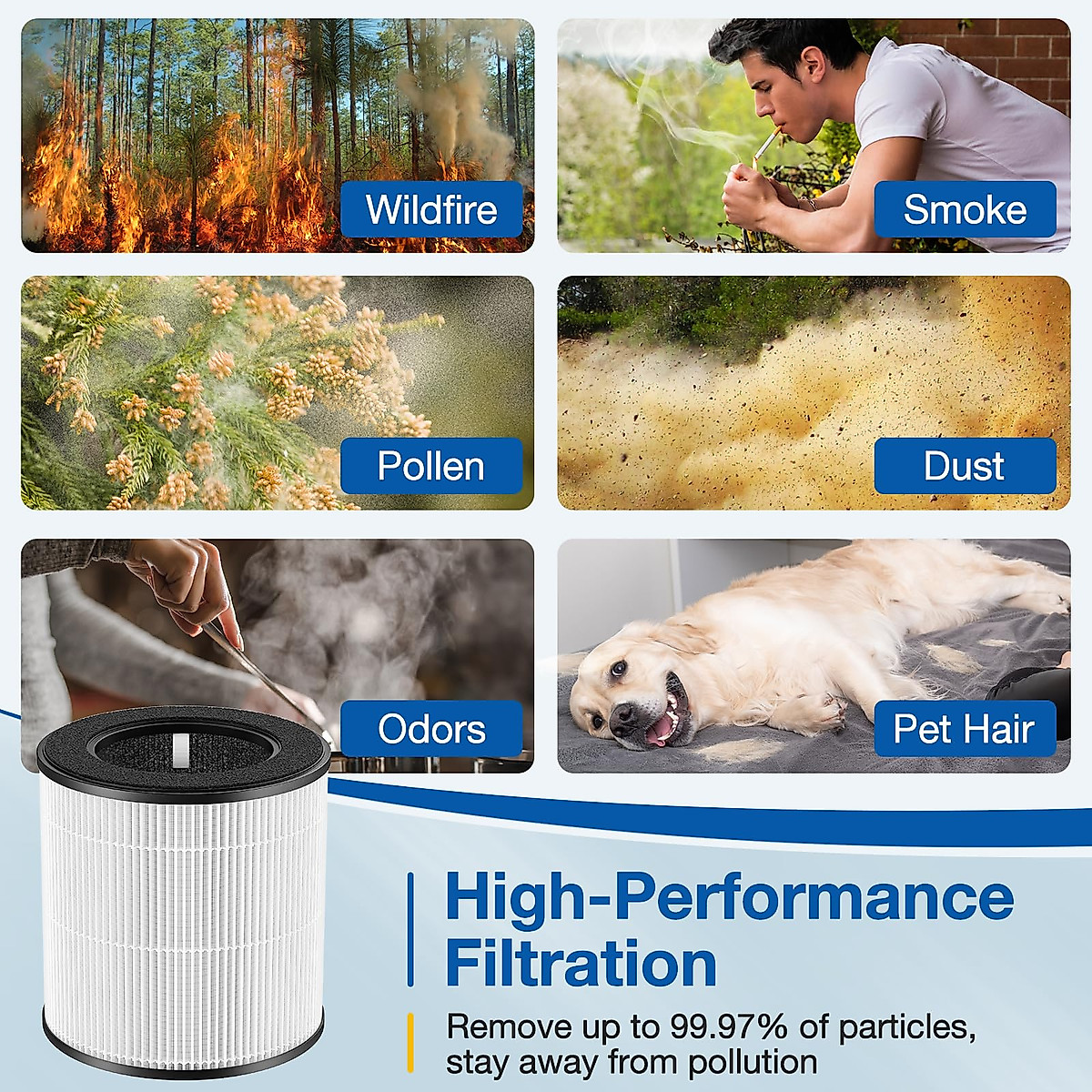 D10 Replacement Filter Compatible with Tailulu D10 HEPA Air Purifier, 3-in-1 H13 Grade True HEPA Replacement Filter, 360 Rotating D10 Filter, 2 Pack