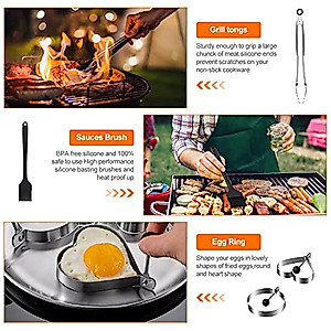 Blackstone Griddle Accessories Kit, 14pcs Flat Top Grill Accessories Set for Blackstone and Camp Chef, Enlarged Spatulas, Basting Cover, Scraper, Tongs, Grill Spatula Kit for Outdoor BBQ